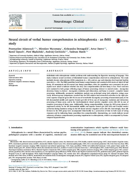 Pdf Neural Circuit Of Verbal Humor Comprehension In Schizophrenia