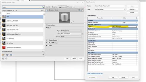 solved setting a default material for pipes for a system type