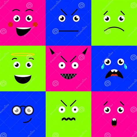 Vector Cuadrado Colorido Del Sistema De Los Emojis Ilustración Del