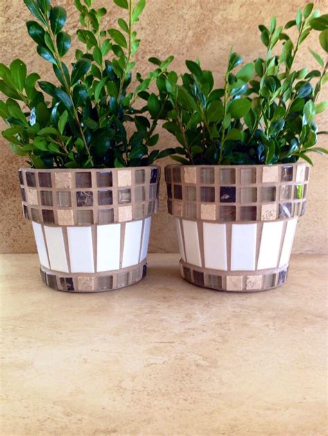 Mosaic Flower Pot Set Small Rustic Indoor Planters Succulent Etsy