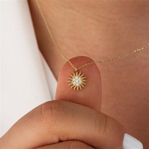Sparkle Sun Necklace In 14k Gold · Dainty Sunshine Necklace · Solid