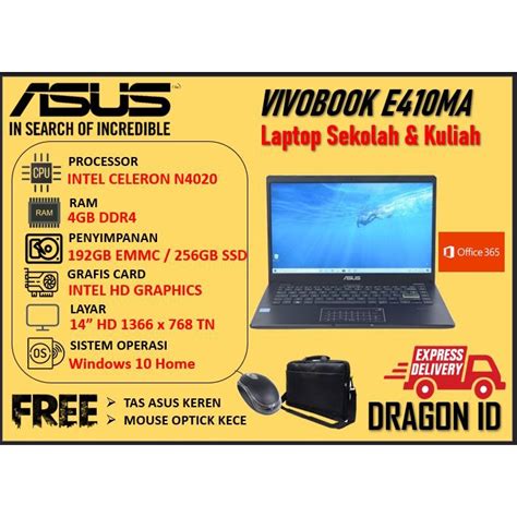 Jual Laptop Asus Vivobook E410ma Intel N4020 Ram 4gb Ssd 128256gb 14hd