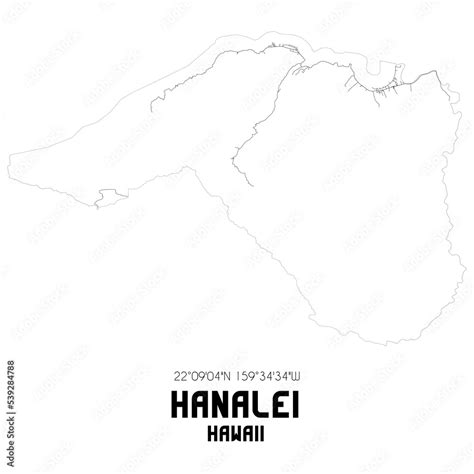 Hanalei Hawaii Us Street Map With Black And White Lines Stock