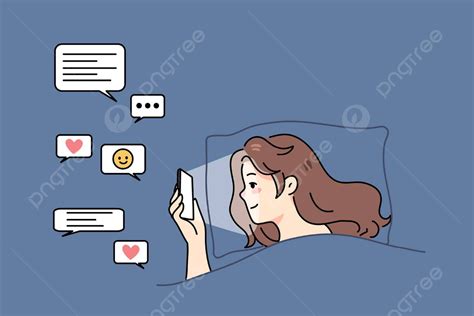 امرأة مستلقية على السرير تستخدم شاشة جهاز الهاتف الذكي وتتصفح الإنترنت المتجه شاشة تصفح شخص