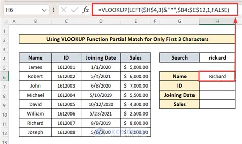 How To Use The Excel Vlookup Function For A Partial Match In A Table