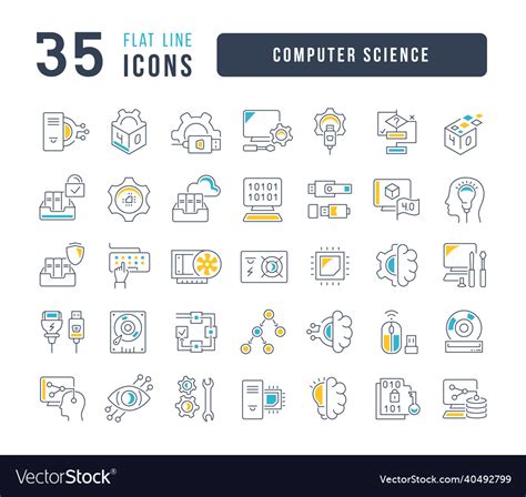 Set Of Linear Icons Computer Science Royalty Free Vector