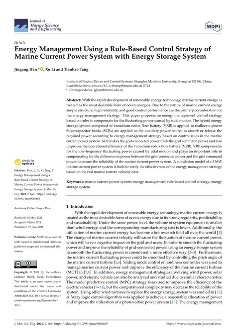 Energy Management Using A Rule Based Control Strategy Of Marine Current