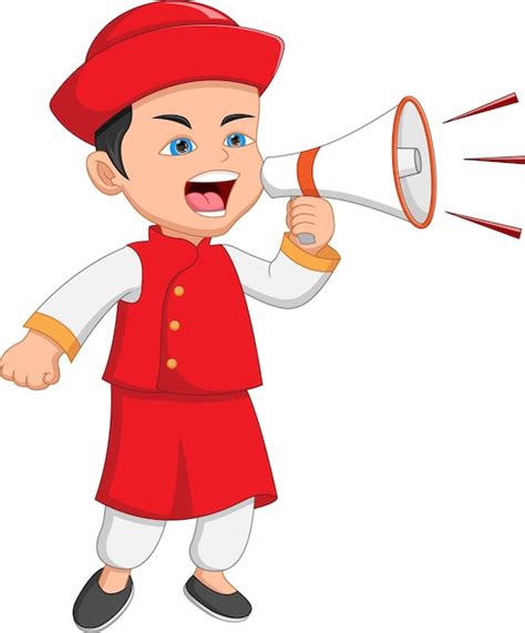 Menino Chinês Gritando Com Um Megafone Vetor Premium