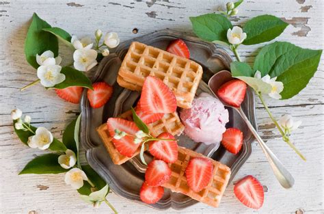 Download Waffles Strawberry Ice Cream Wallpaper
