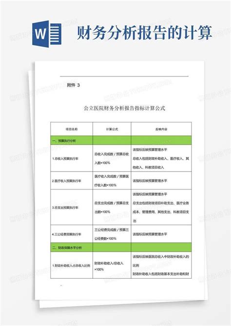 公立医院年度财务分析报告指标计算公式word模板下载编号lxozmded熊猫办公