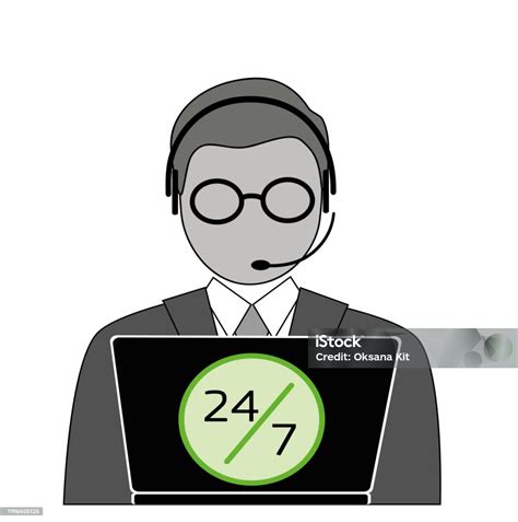 콜 센터 벡터 아이콘입니다 랩톱 벡터 아이콘을 사용하여 마이크를 사용하는 연산자입니다 콜 센터 그림의 연산자 연산자 아이콘입니다 벡터 일러스트 스타일은 흰색의 플랫