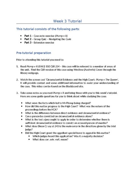 Llb106 Week 3 Tutorial Tut Notes Week 3 Tutorial This Tutorial Consists Of The Following