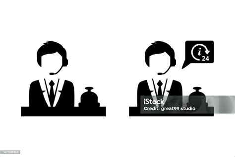 남성 접수 아이콘입니다 남자 호텔 고객 서비스 벡터 아이콘입니다 도움말 및 정보 콜센터 기호 프론트 오피스 데스크 웨이터 기호입니다 스톡 일러스트레이션입니다 가상현실에 대한