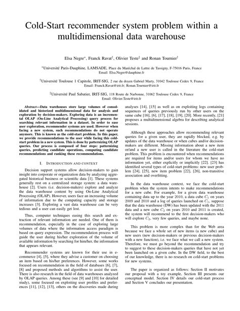 Pdf Cold Start Recommender System Problem Within A Multidimensional Data Warehouse