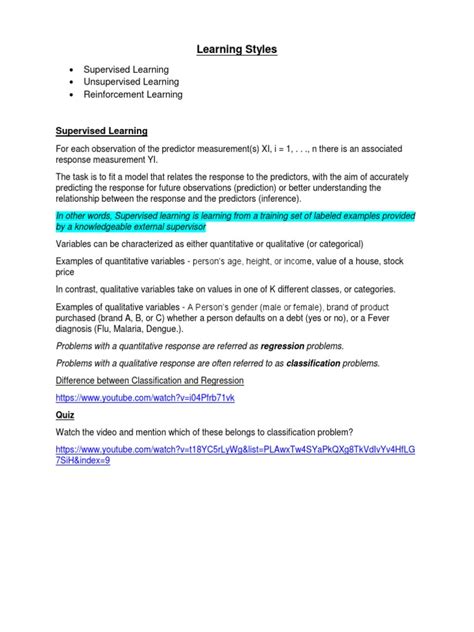 ml week1 learning styles pdf pdf statistical classification