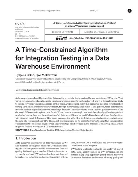 Pdf A Time Constrained Algorithm For Integration Testing In A Data