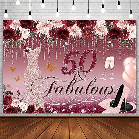 Aibiin 7x5ft Burgundy Happy 50th Birthday Backdrop For