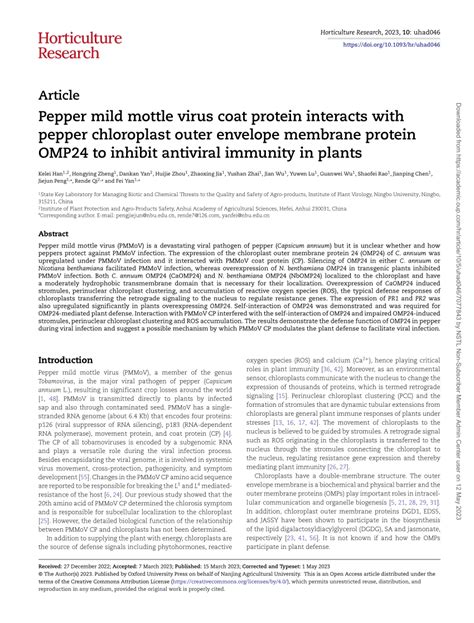 Pdf Pepper Mild Mottle Virus Coat Protein Interacts With Pepper