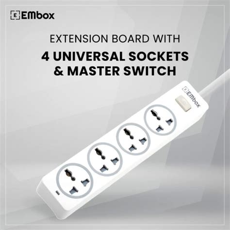 Extension Board With Master Switch Multi Plug Socket With 4 Universal