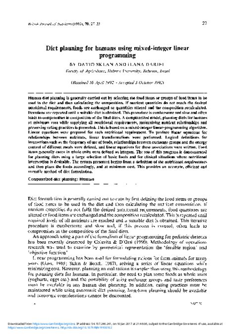 pdf diet planning for humans using mixed integer linear programming