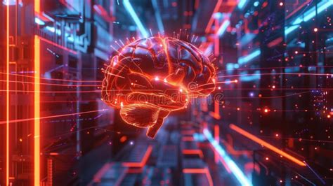 Futuristic Ai Brain Interface Quantum Circuits Glowing Blockchain