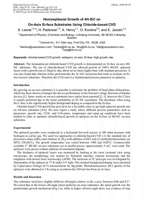 Homoepitaxial Growth Of 4H SiC On On Axis Si Face Substrates Using