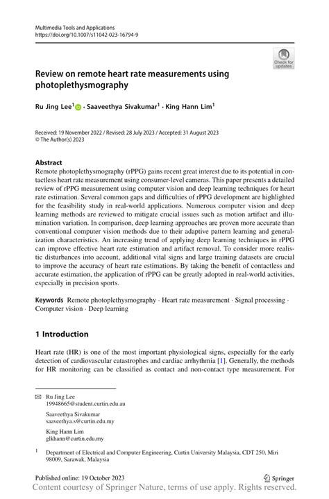 PDF Review On Remote Heart Rate Measurements Using Photoplethysmography
