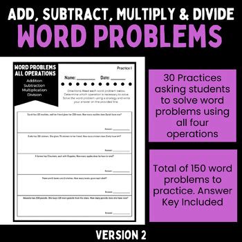 Word Problems Worksheets All Operations Add Subtract Multiply And Divide