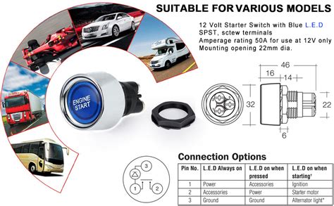 Dc 12v 50a Blue Auto Car Start Engine Button Light Switch Push Start