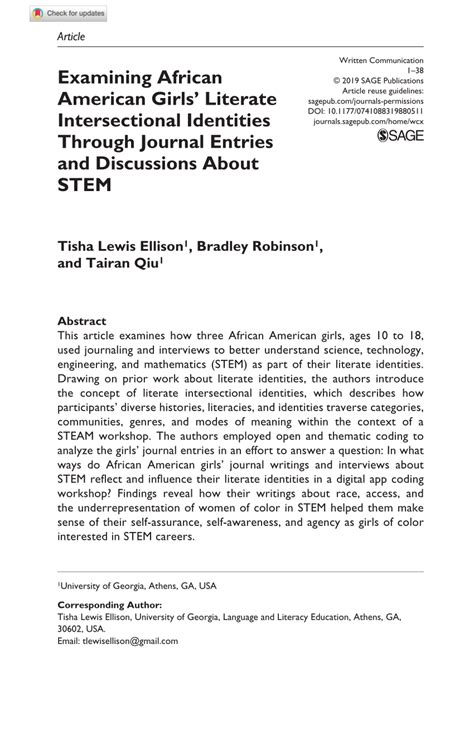 Pdf Examining African American Girls Literate Intersectional Identities Through Journal