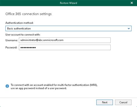 Step 2 Select Authentication Method Veeam Backup For Microsoft 365