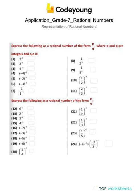 Representation Of Rational Numbers Application Interactive Worksheet
