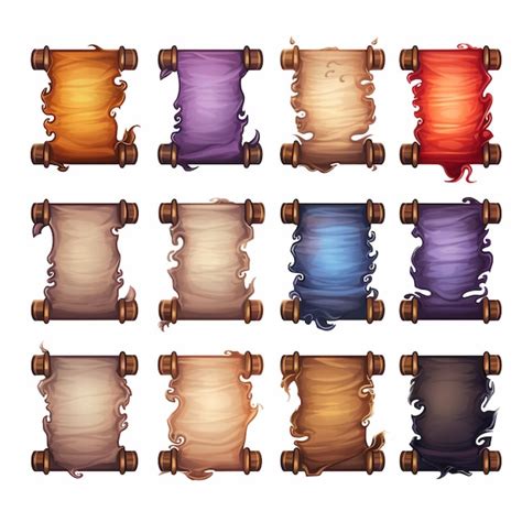 A Set Of Six Different Colored Scroll Paper With A Wooden Handle