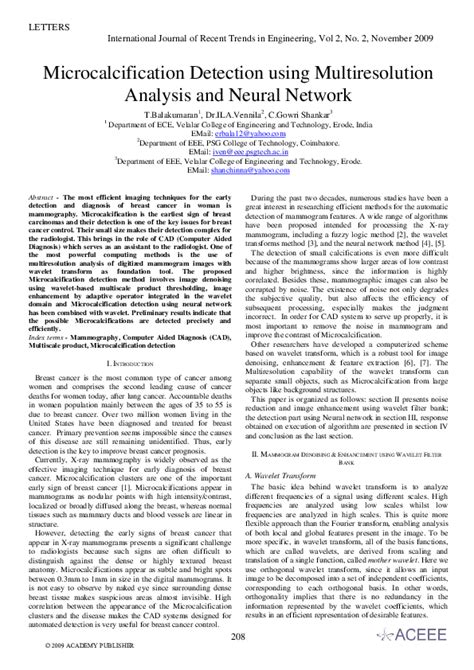 pdf microcalcification detection using multiresolution analysis and