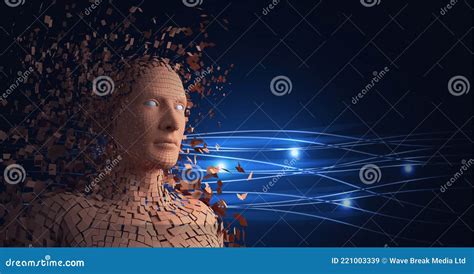 Composition Of Exploding Human Bust Formed With Particles Over Glowing