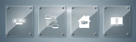 랩톱에 음소거 마이크를 설정 집에서 비디오 카메라 끄기 온라인 작업 및 웹 정사각형 유리 패널 벡터 0명에 대한 스톡 벡터 아트 및 기타 이미지 Istock