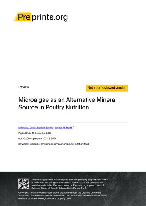Pdf Microalgae As An Alternative Mineral Source In Poultry Nutrition