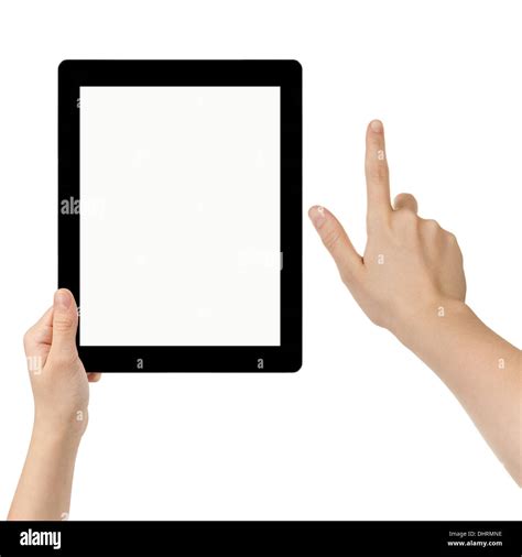 Female Teen Hands Using Tablet Pc With White Screen Isolated Stock Photo Alamy