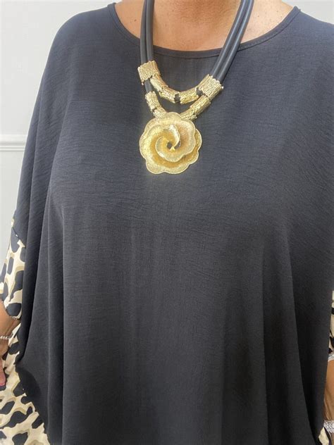 Black Gold Chunky Flower Necklace Sparkles Boutique