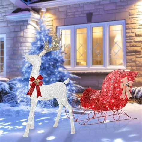 Hoyechi Lighted Christmas Decorations Reindeer And Sleigh 2 Pcs Light Up