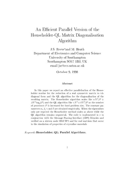 an ecient parallel version of the householder ql matrix diagonalisation algorithm pdf matrix
