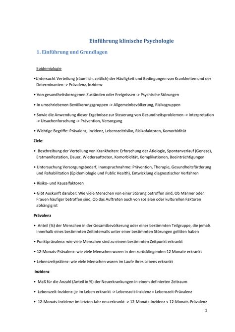 Klinische I Skript Einführung klinische Psychologie 1 Einführung und
