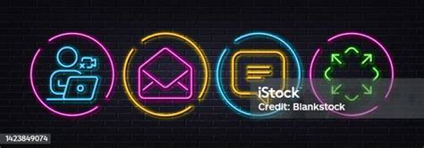 문자 메시지 화상 회의 및 메일 최소 줄 아이콘 웹 응용 프로그램의 경우 인쇄 네온 레이저 3d 조명 벡터 0명에 대한 스톡 벡터 아트 및 기타 이미지 Istock