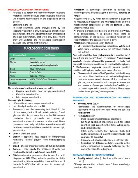 Solution Analysis Of Urine And Other Body Fluids Microscopic Examination Reviewer Studypool