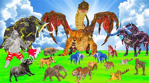 10 Mammoth Elephant Cow Vs 10 Giant Tiger Zombie Elephants Fight Cow