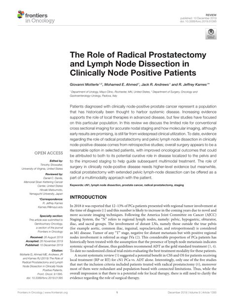 Pdf The Role Of Radical Prostatectomy And Lymph Node Dissection In Clinically Node Positive