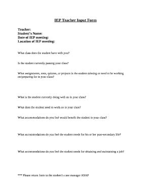IEP Teacher Input Doc Template PdfFiller