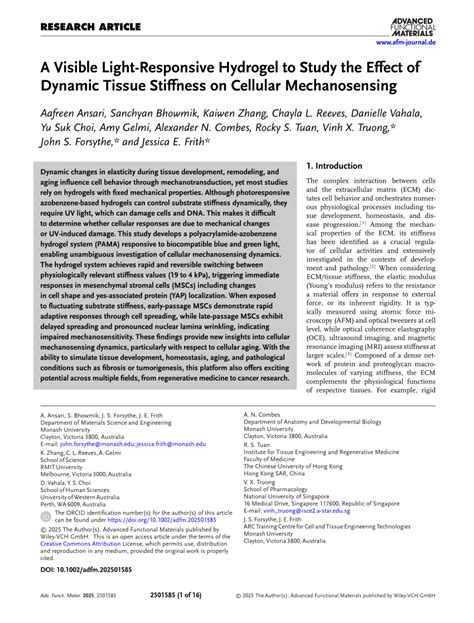 Pdf A Visible Light‐responsive Hydrogel To Study The Effect Of