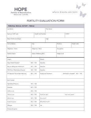 Fillable Online Hopefertility FERTILITY EVALUATION FORM Hopefertility Fax Email Print PdfFiller