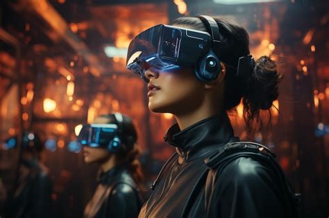 Premium Photo Woman With A Glasses Of Virtual Reality Exploring The